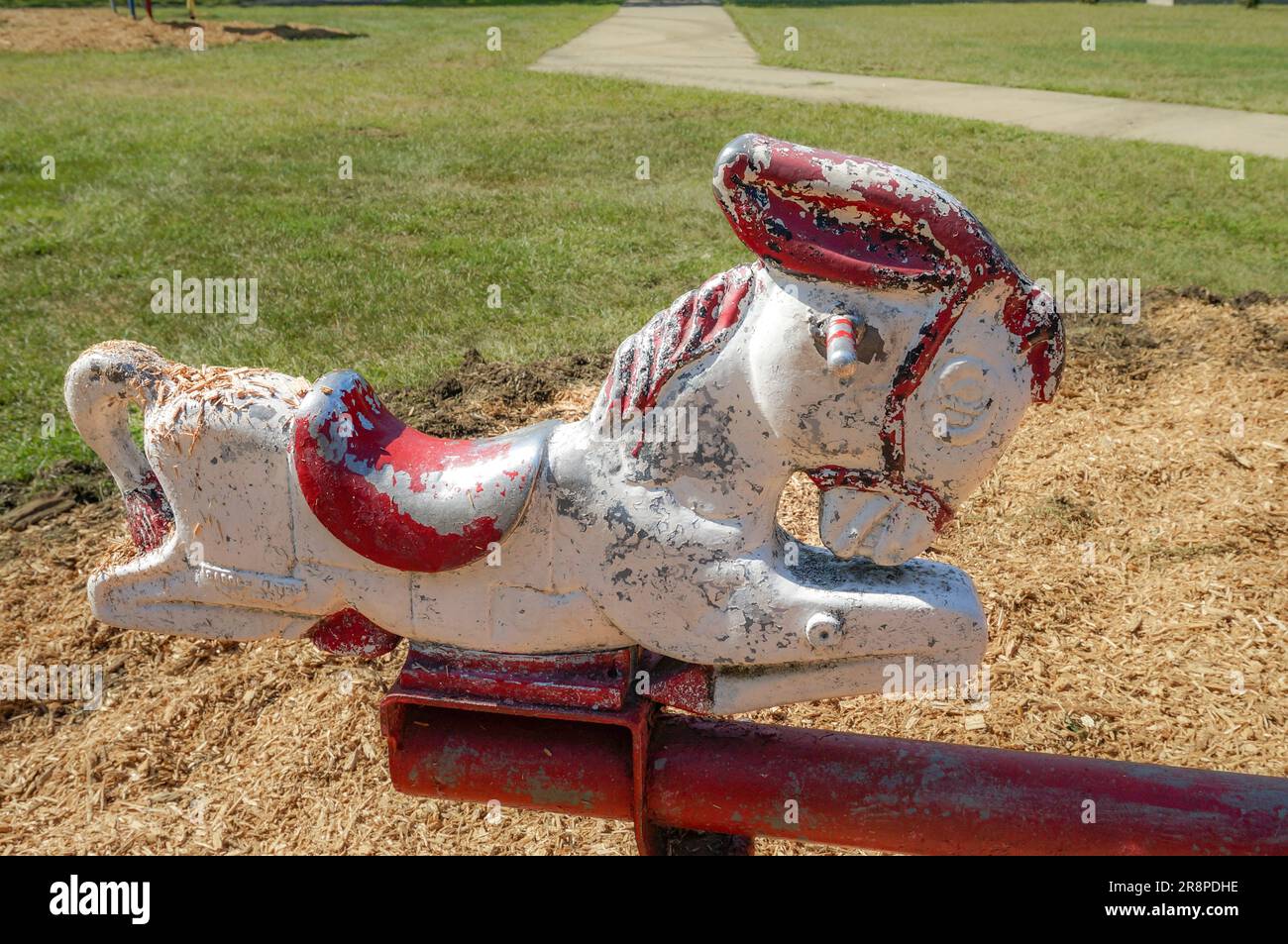 Old park playground spring rocker, rocking, equipment Stock Photo - Alamy