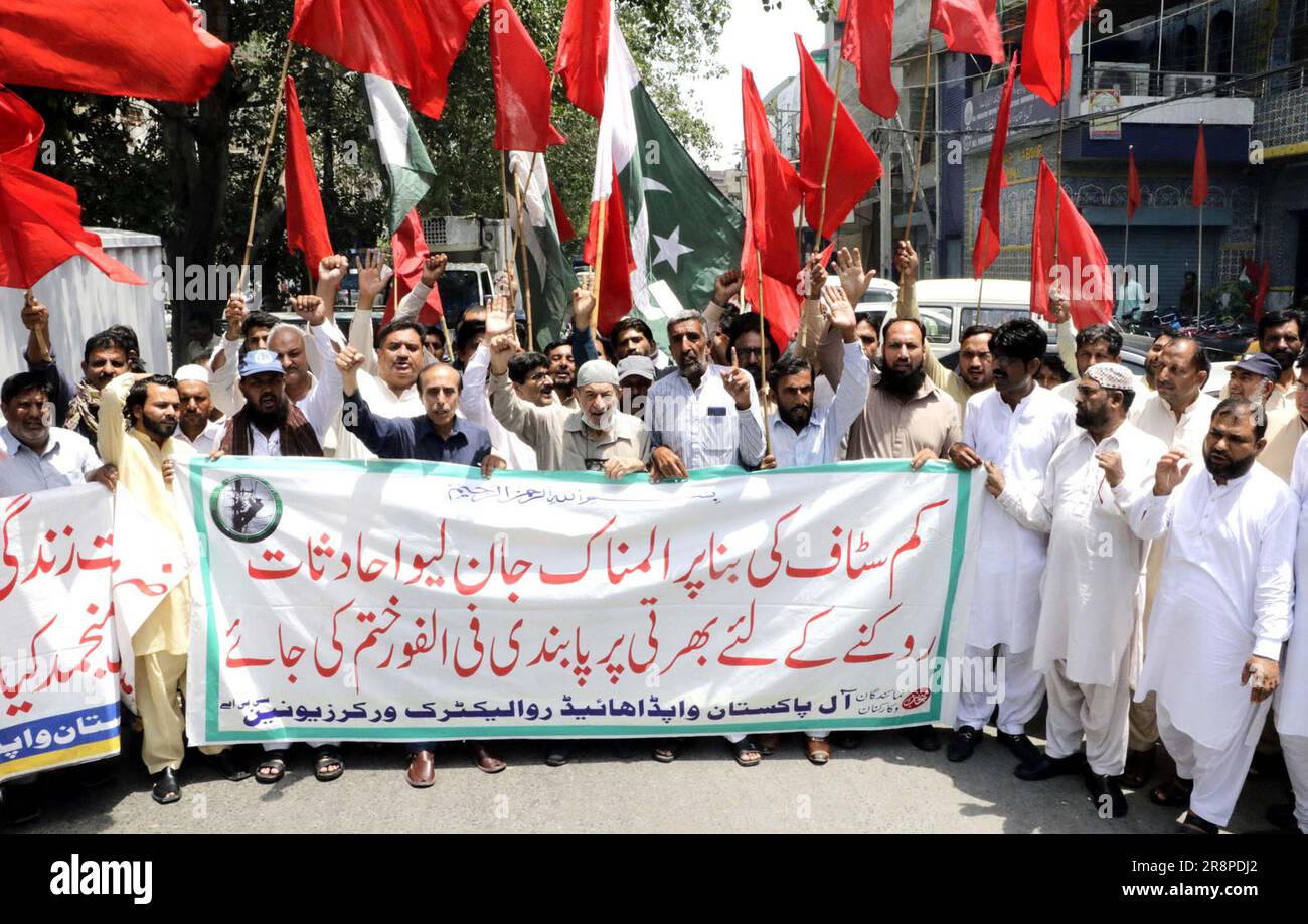 Hyderabad, Pakistan, June 22, 2023. Members of All Pakistan Wapda Hydro ...