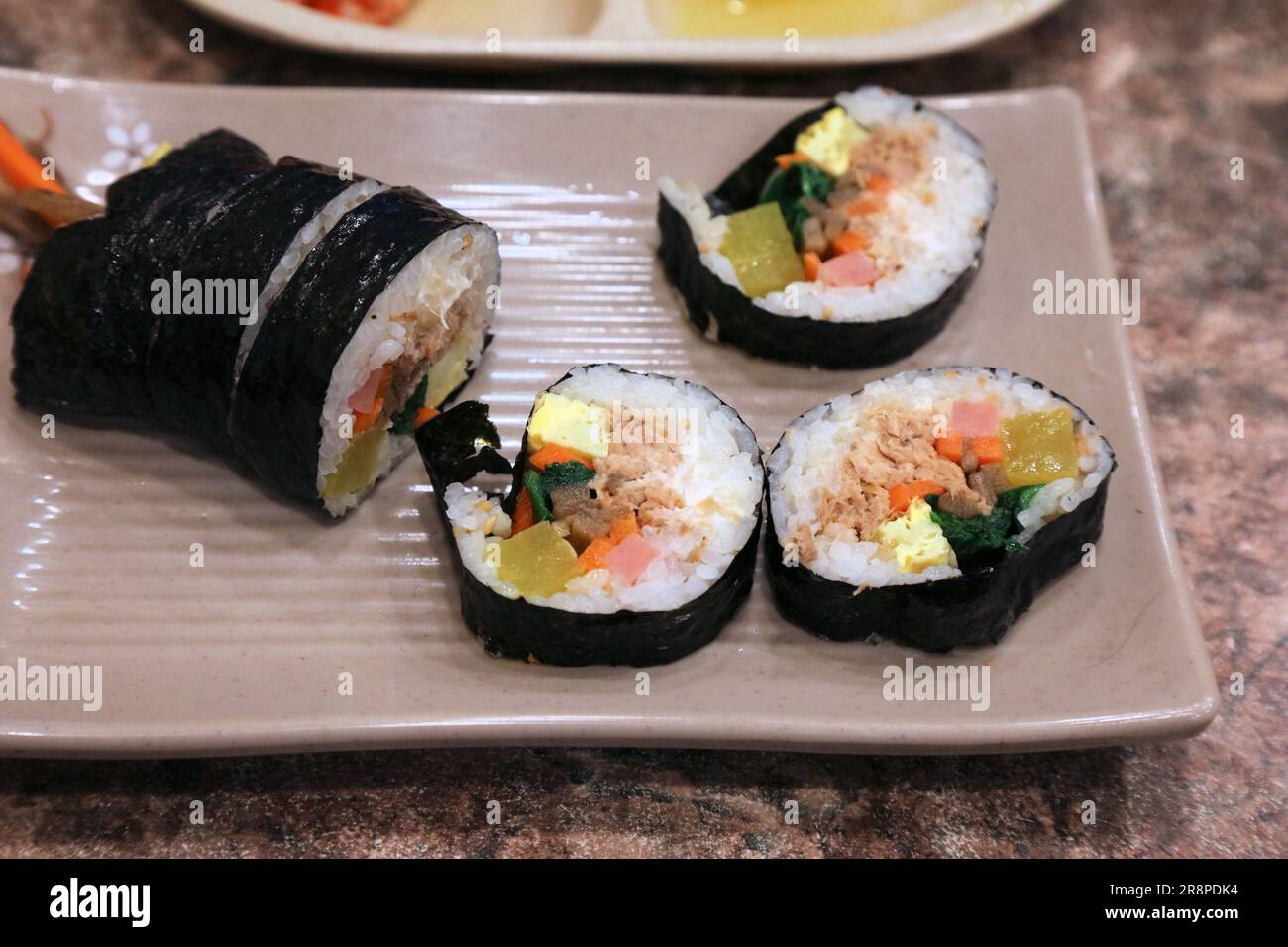 Gimbap fast food rice roll at a local restaurant in Busan, South Korea ...