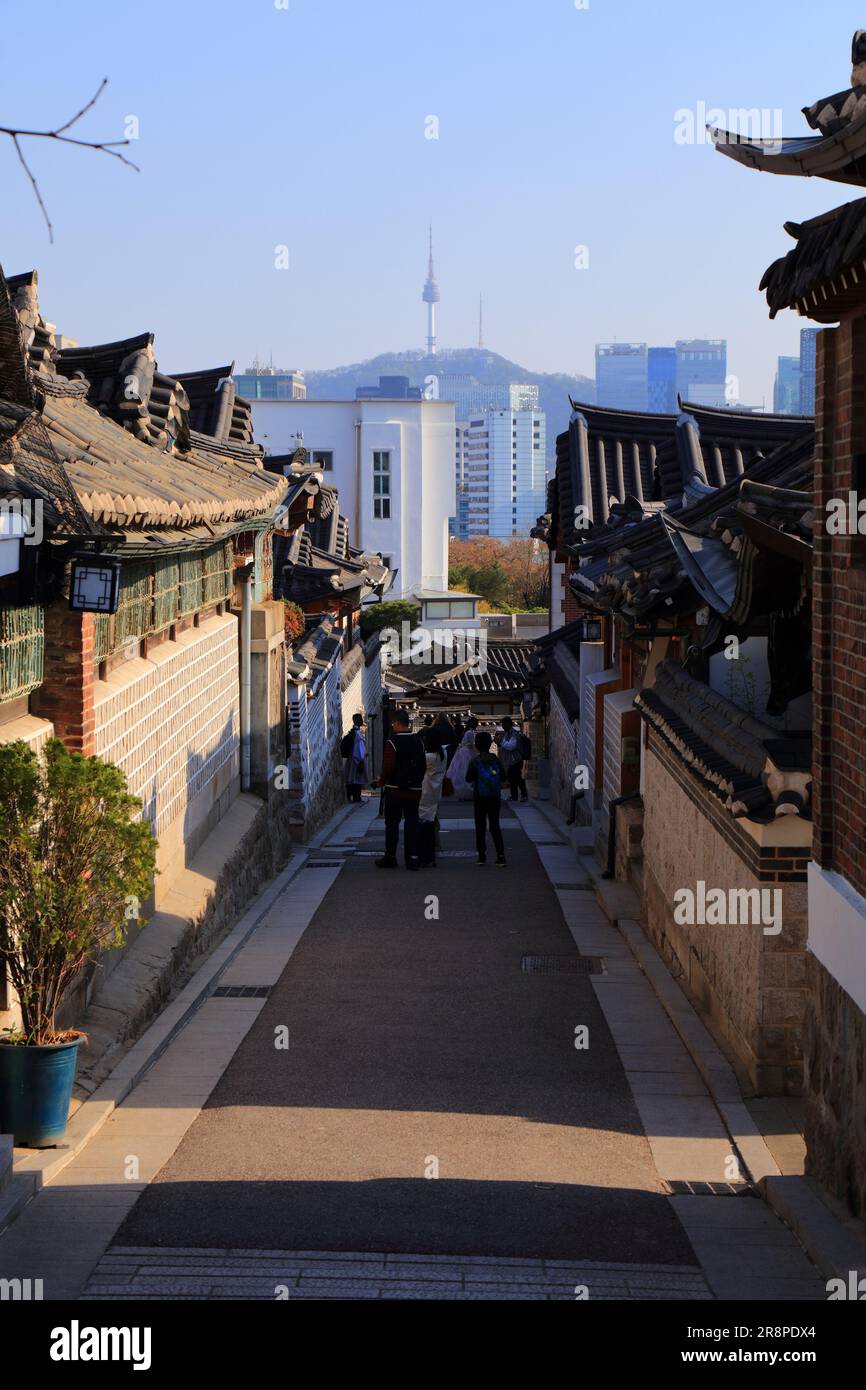 Bukchon Hanok Village in Seoul, South Korea. Old town street Stock ...