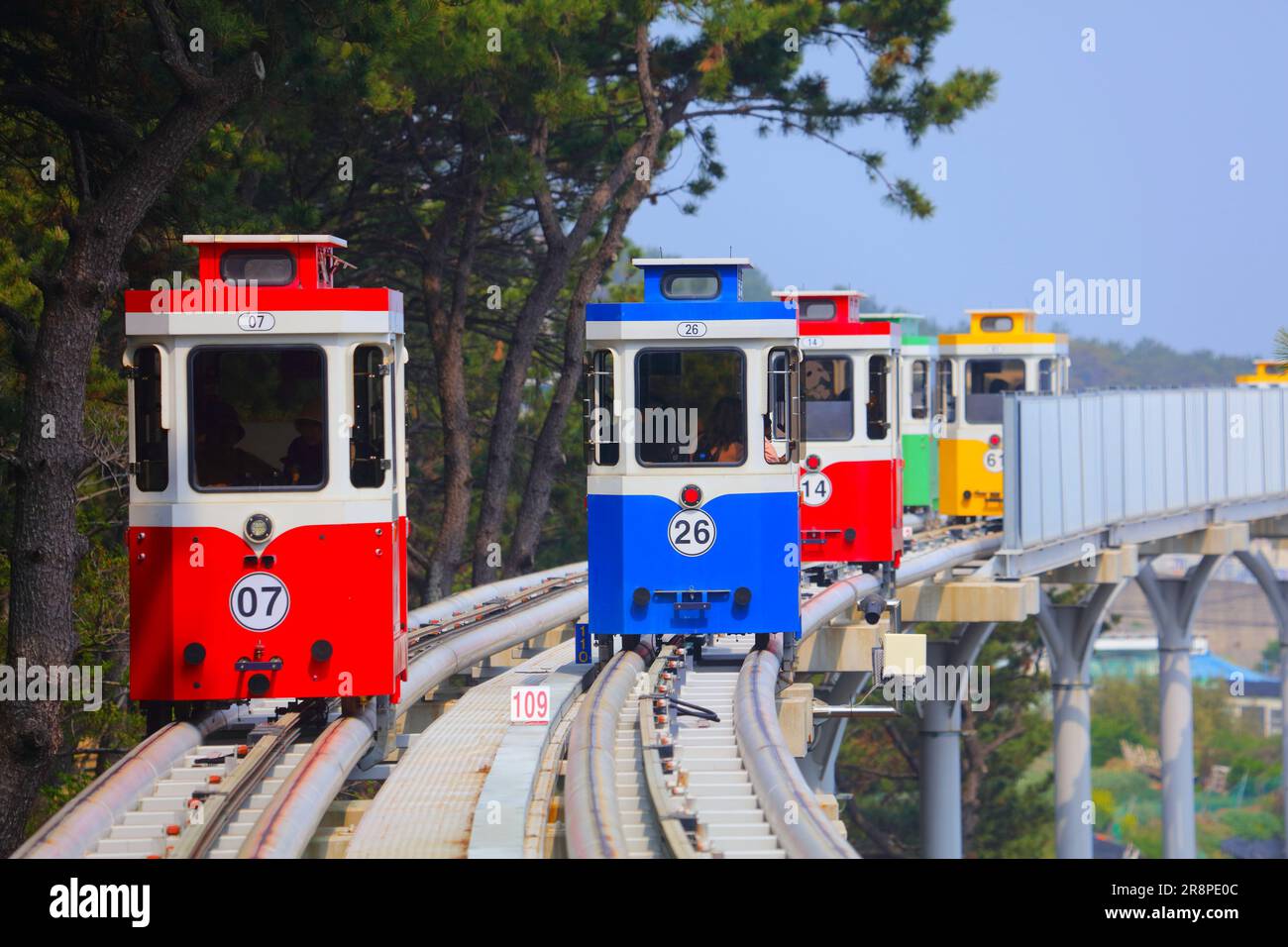 Colorful capsule train in Busan. Tourist attraction in South Korea ...