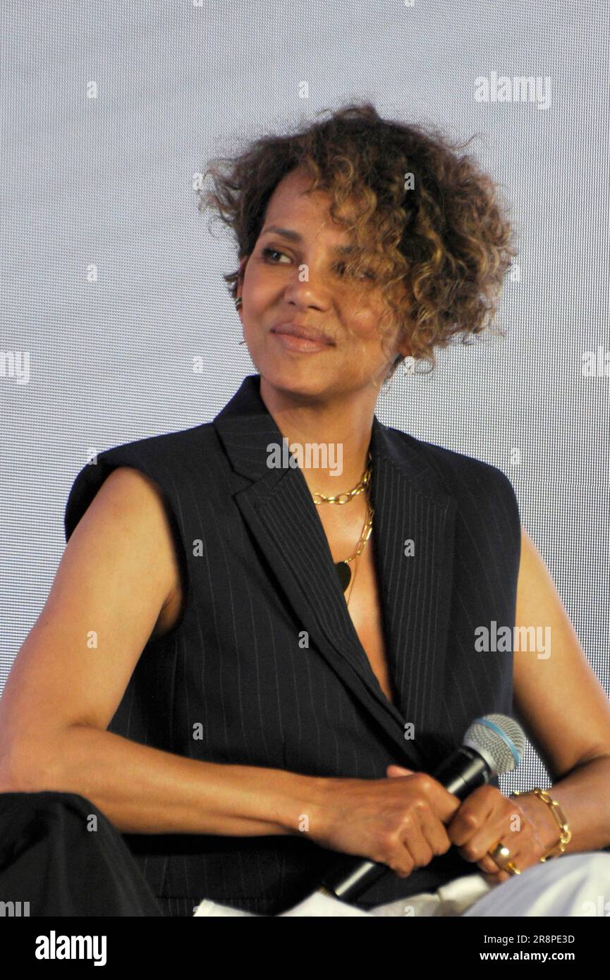 CANNES, FRANCE - JUNE 19: Halle Berry speaker at Cannes Lions Press Preview at Palais de ...