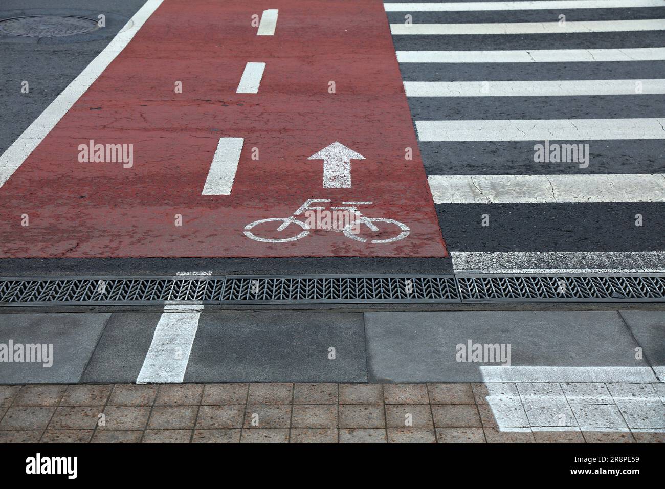 Bicycle path crossing and pedestrian crossing in Seoul, South Korea ...