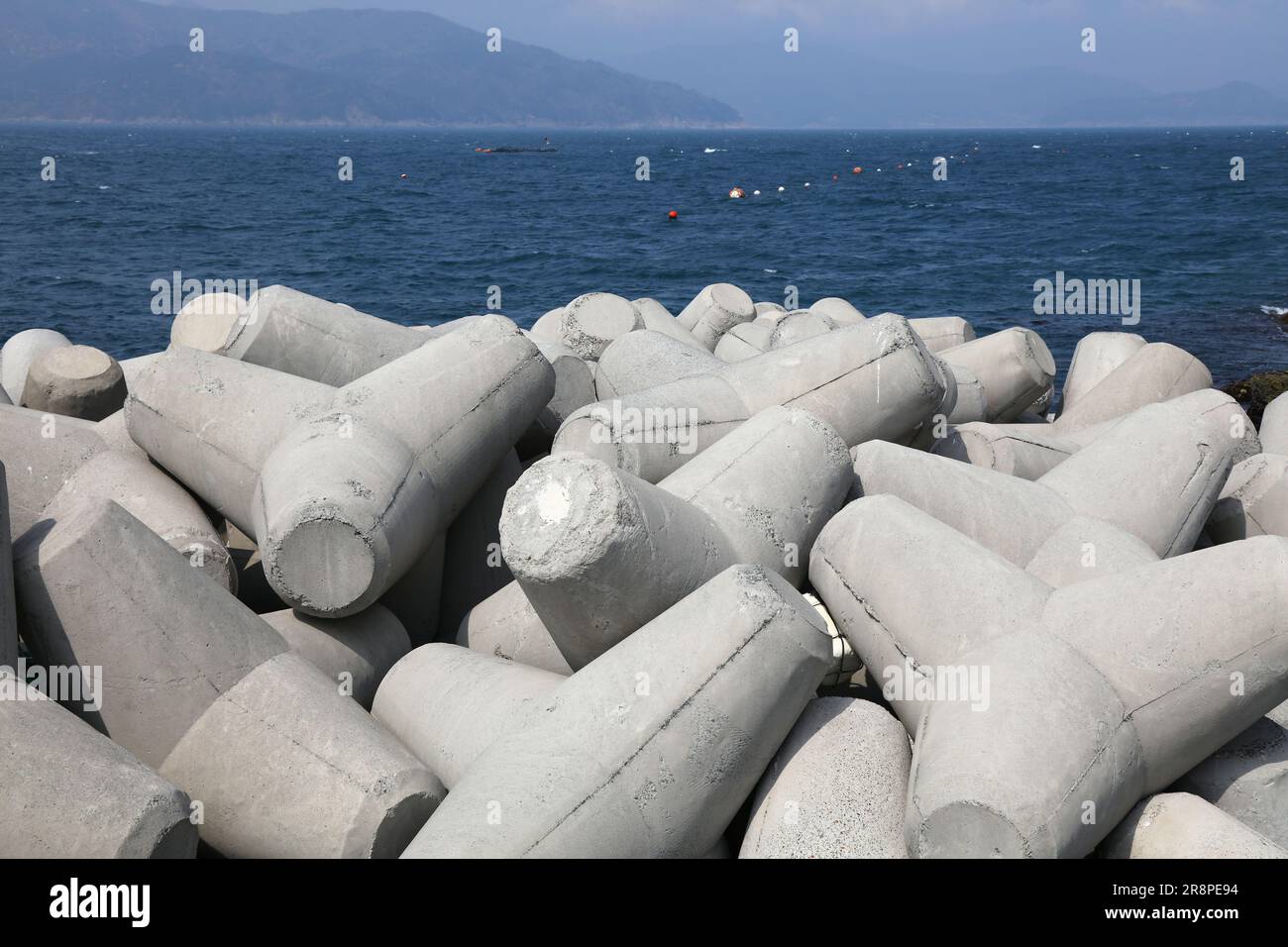 Geoje island in South Korea. Concrete tetrapod breakwater - harbor ...