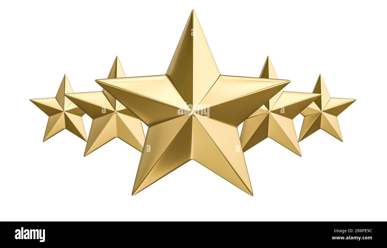 five stars gold 3d render isolated on white Stock Photo - Alamy