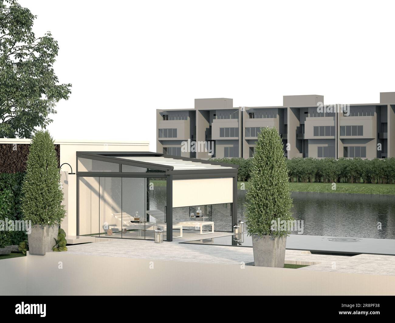 Modern Gazebo Sunroom Pergola on Patio. 3d rendering Stock Photo - Alamy