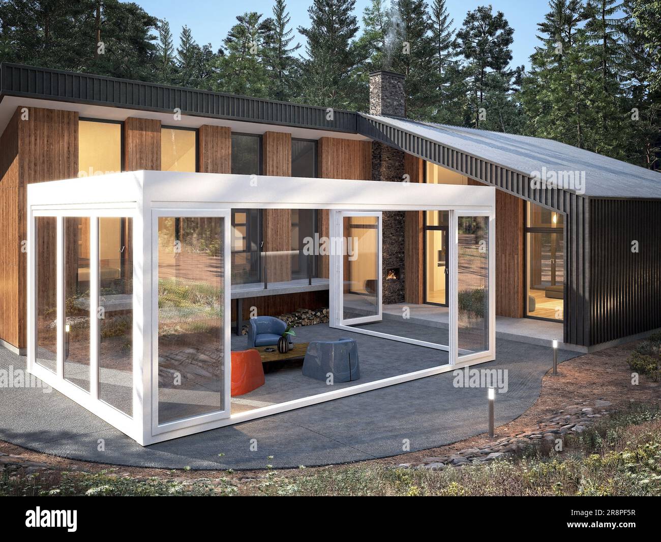 Modern Gazebo Sunroom Pergola on Patio. 3d rendering Stock Photo - Alamy