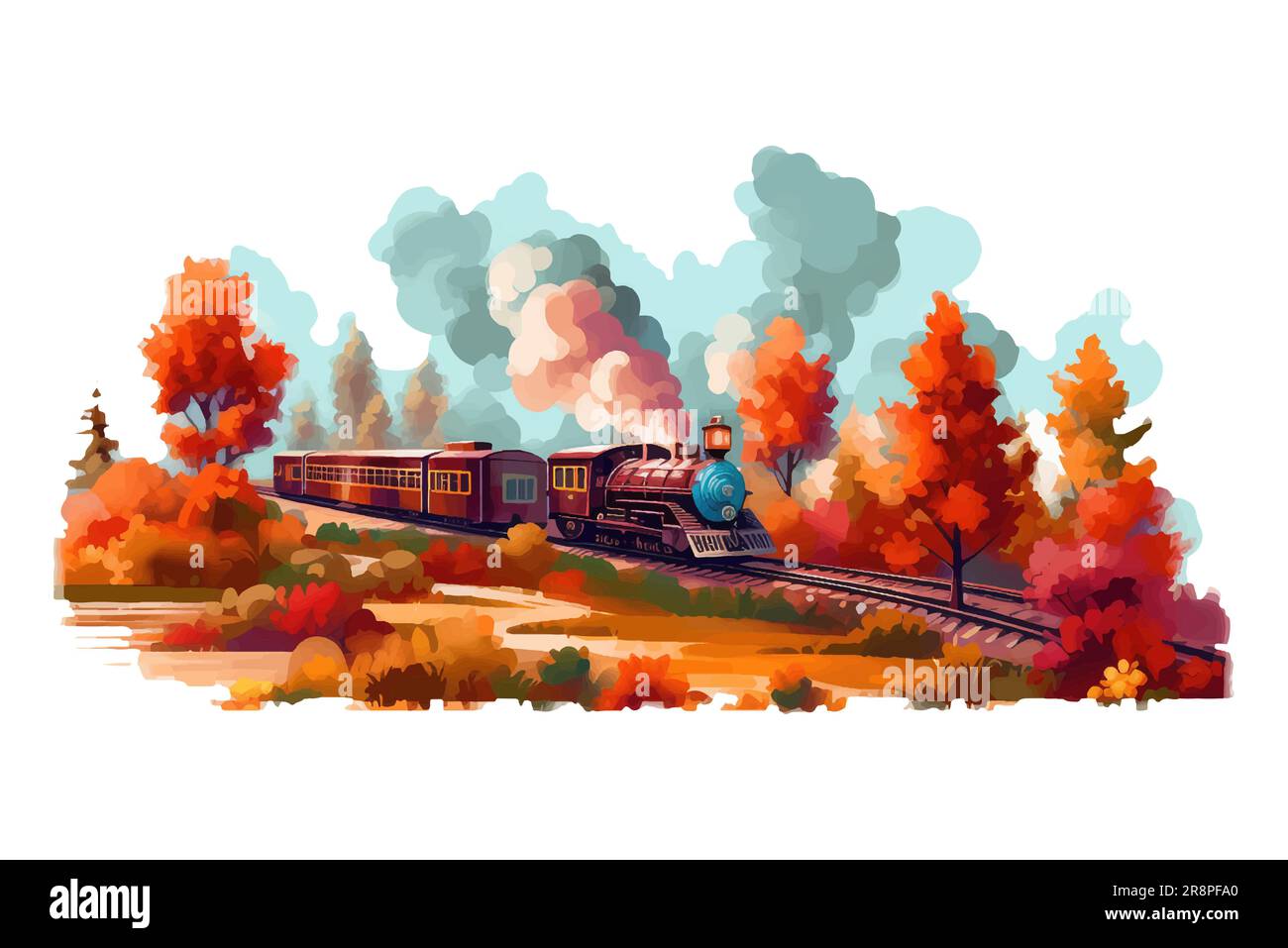 ui vector illustration of train in autumn forest isolate on white ...