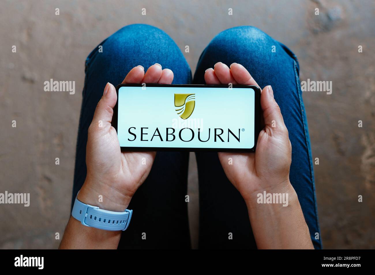 In this photo illustration, the Seabourn Cruise Line logo is displayed ...