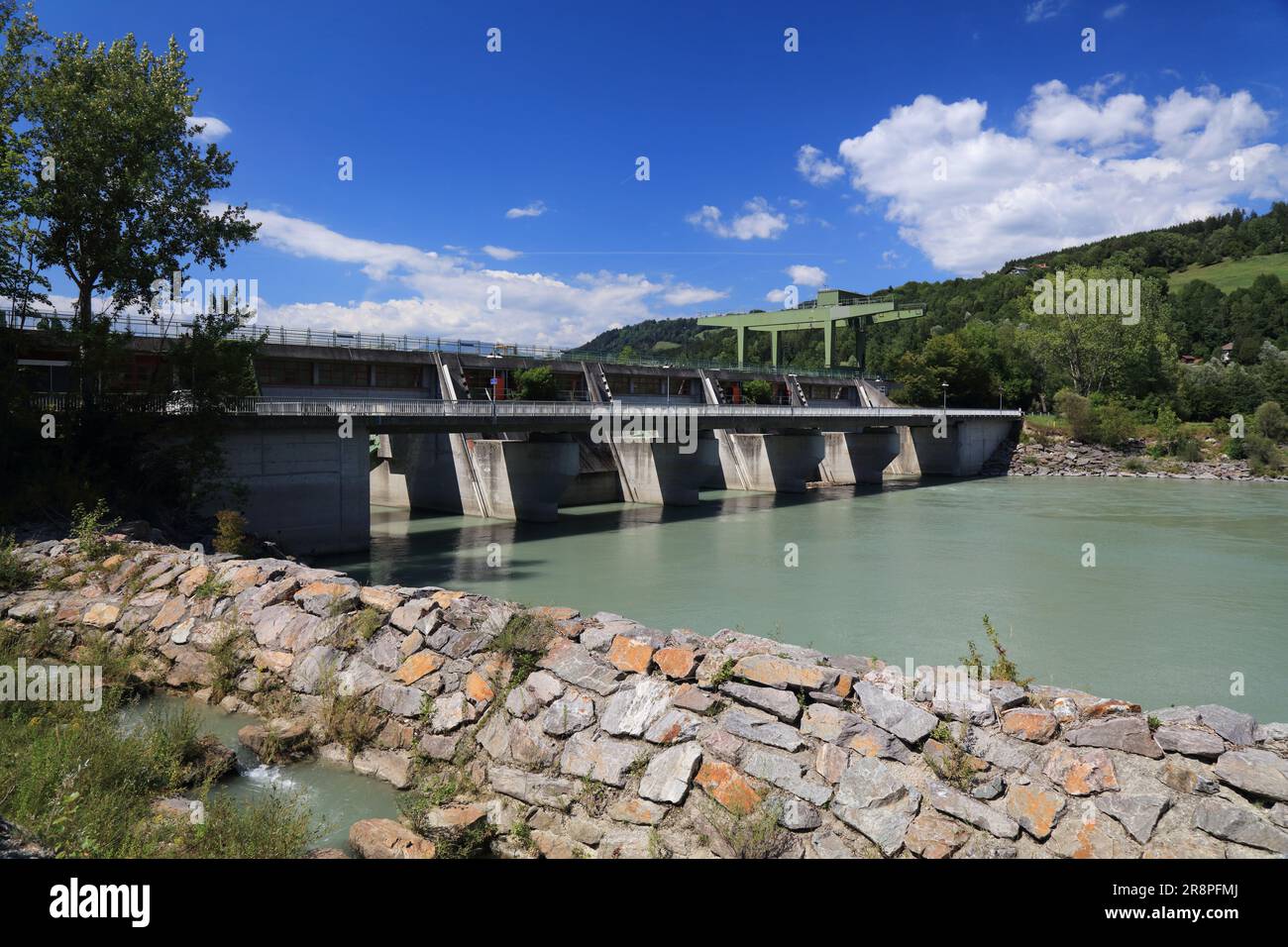 Austria hydroelectricity generation. Water power plant on river Drau ...