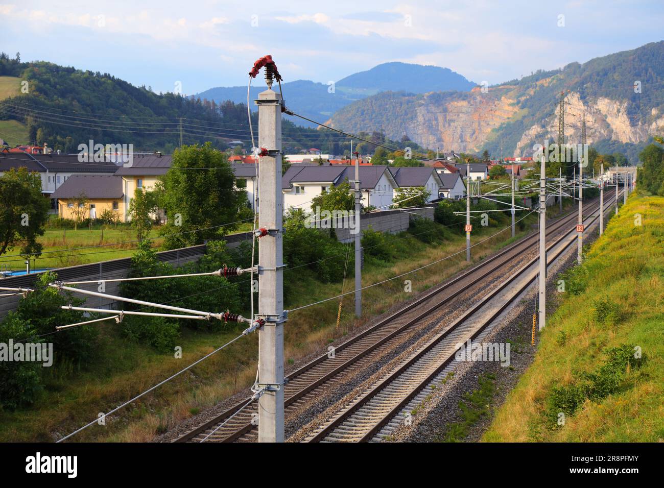 Railway line in Styria region of Austria. Electrified railroad line ...