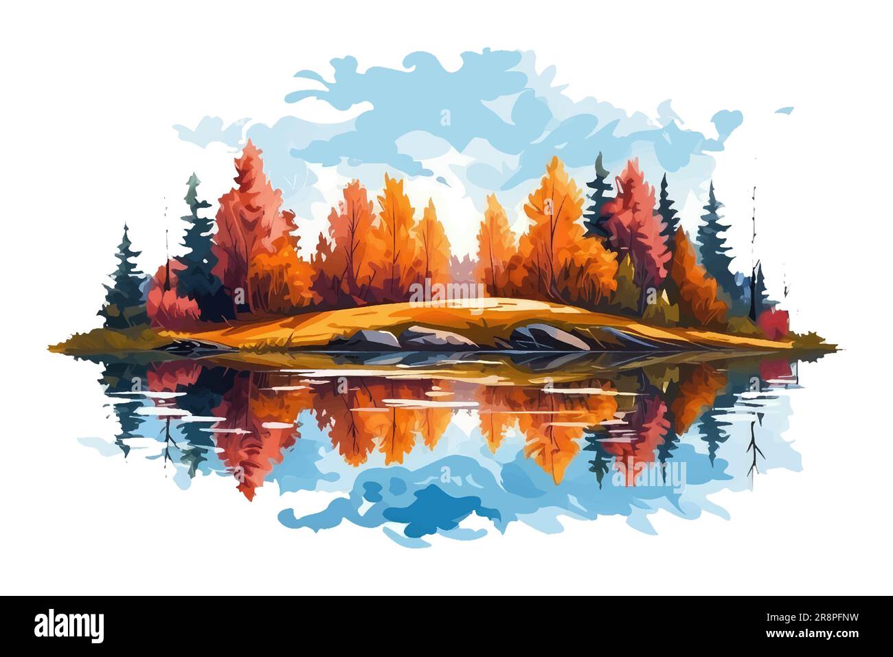 ui vector illustration of autumn forest and lake isolate on white ...