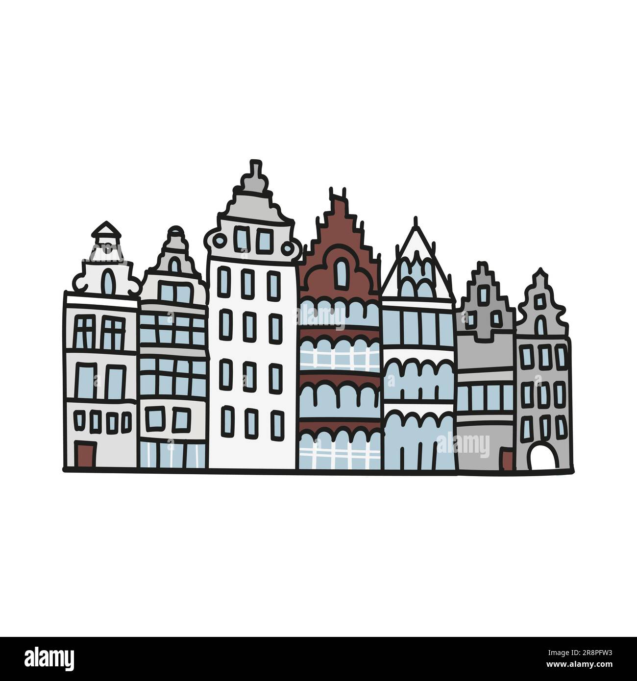 Colored linear Vector icon of tourist european landmark building and ...