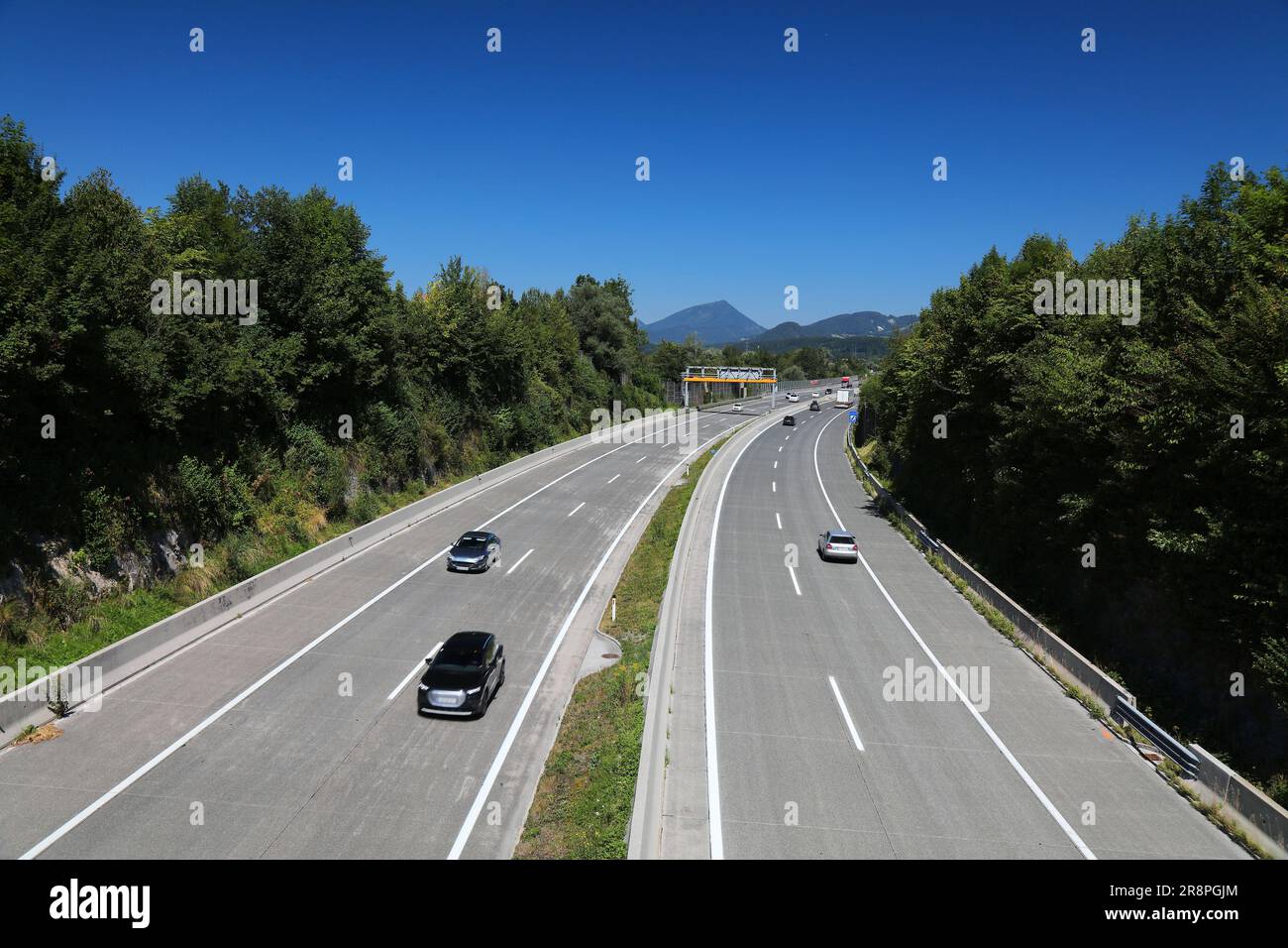 Motorway (Autobahn) in Salzburg state in Austria. Banked turn with ...