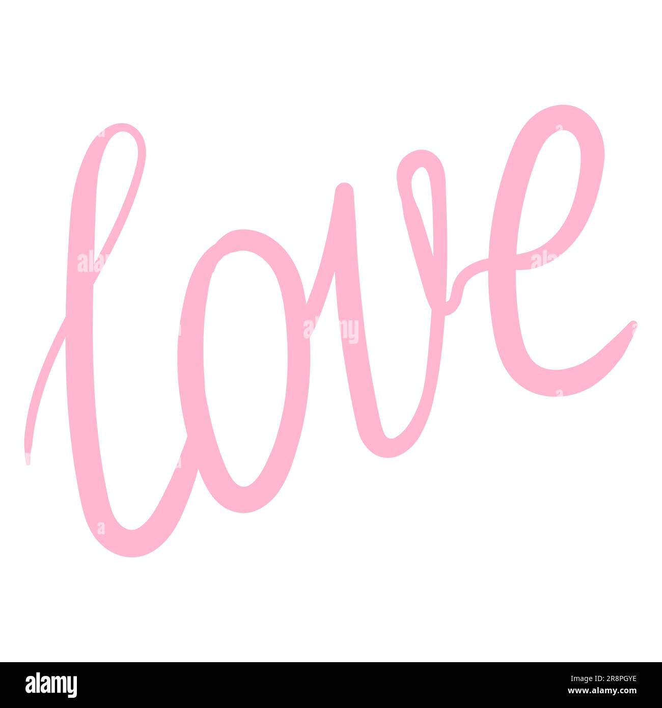 Hand drawn lettering love. Pink calligraphic symbols on the white ...