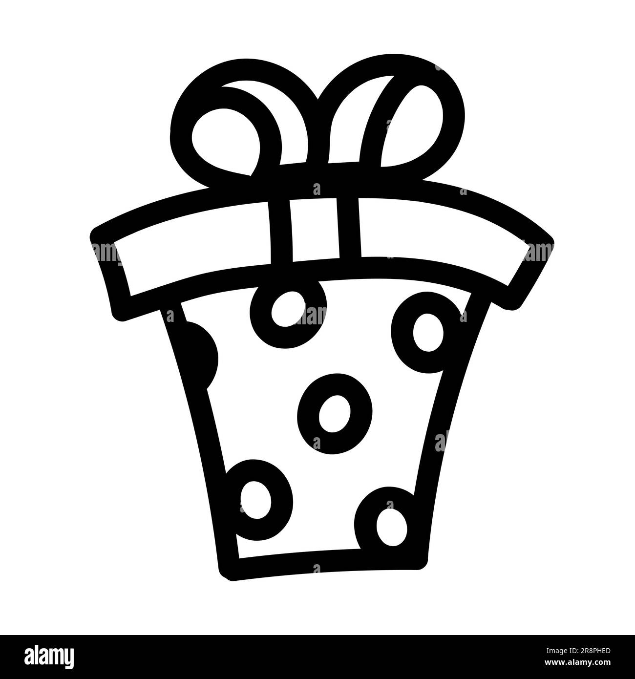 Hand drawn doodle gift box. Square Christmas present with large dots ...