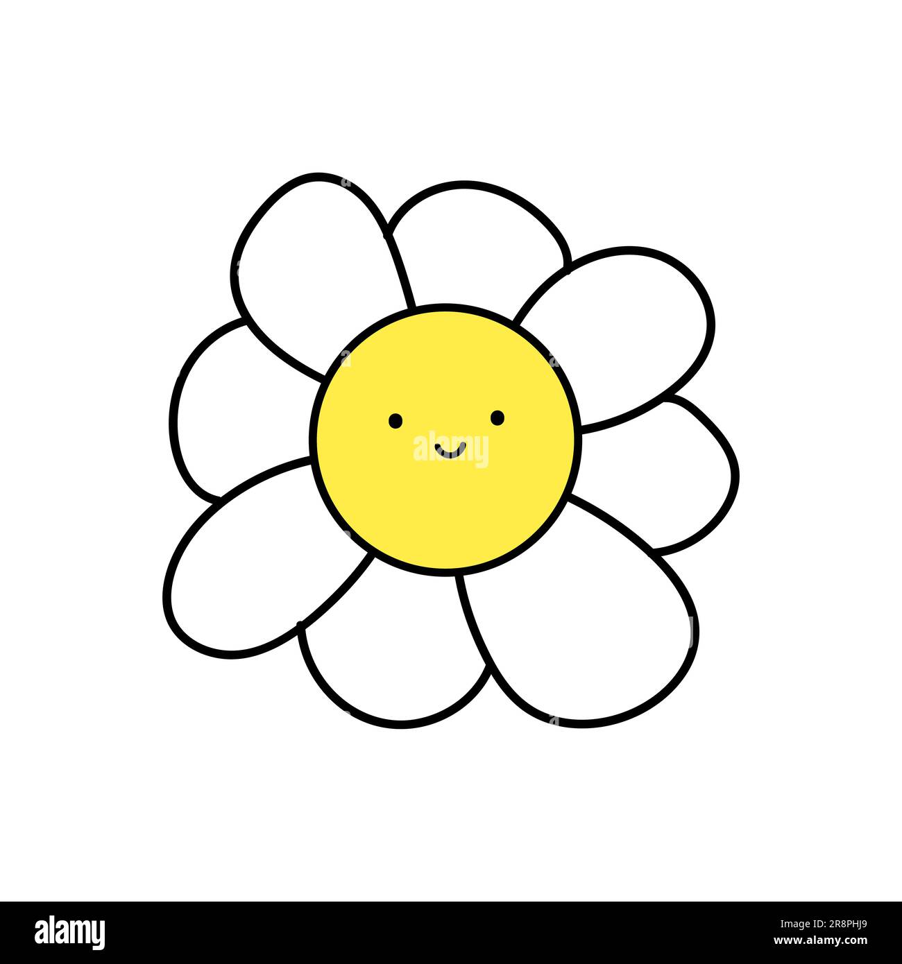Colored doodle Daisy Flower in 1970 vibe style. Groovy hippie ...