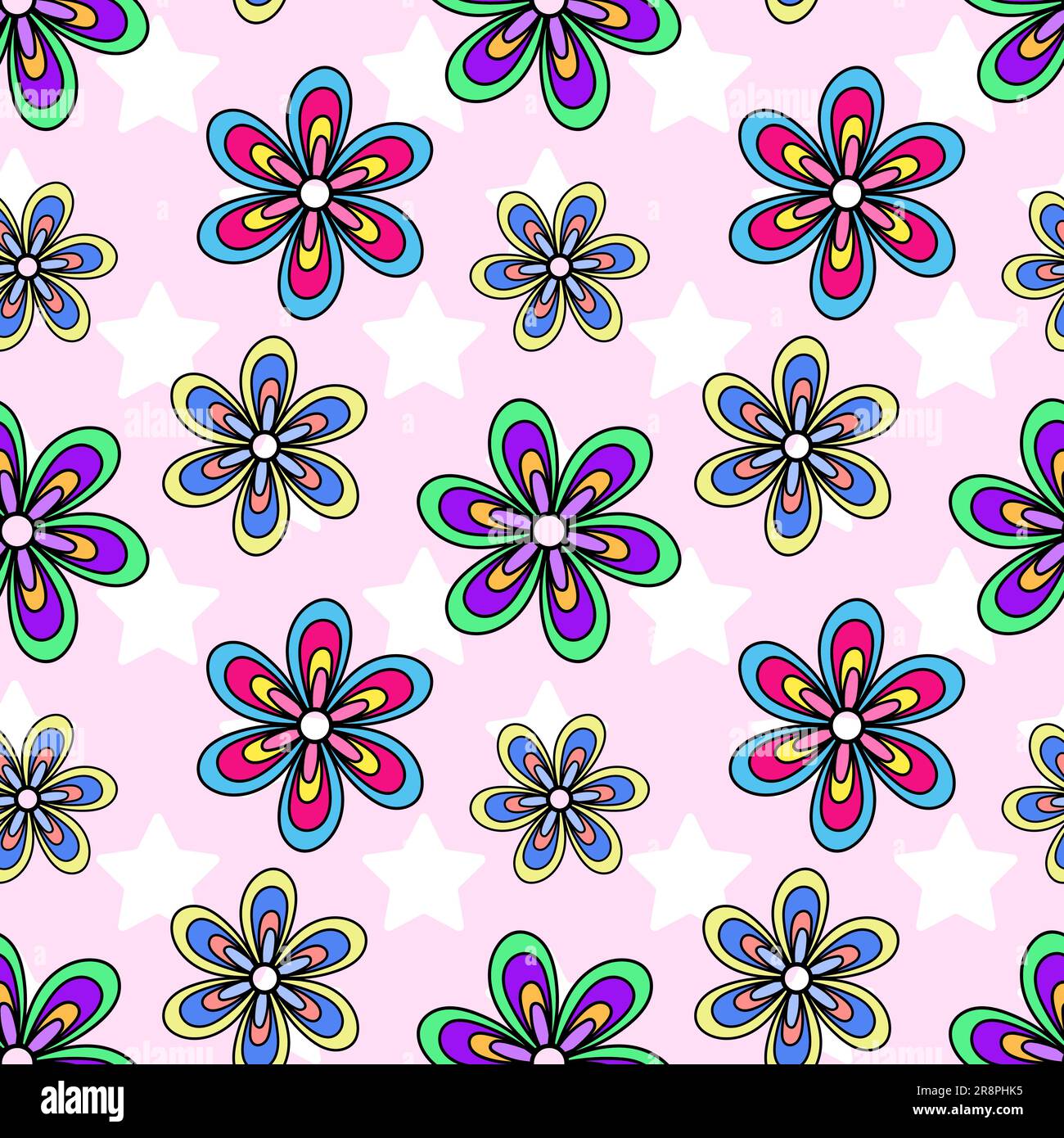 Colored doodle daisy in 1970 vibe style. Groovy hippie aesthetics ...