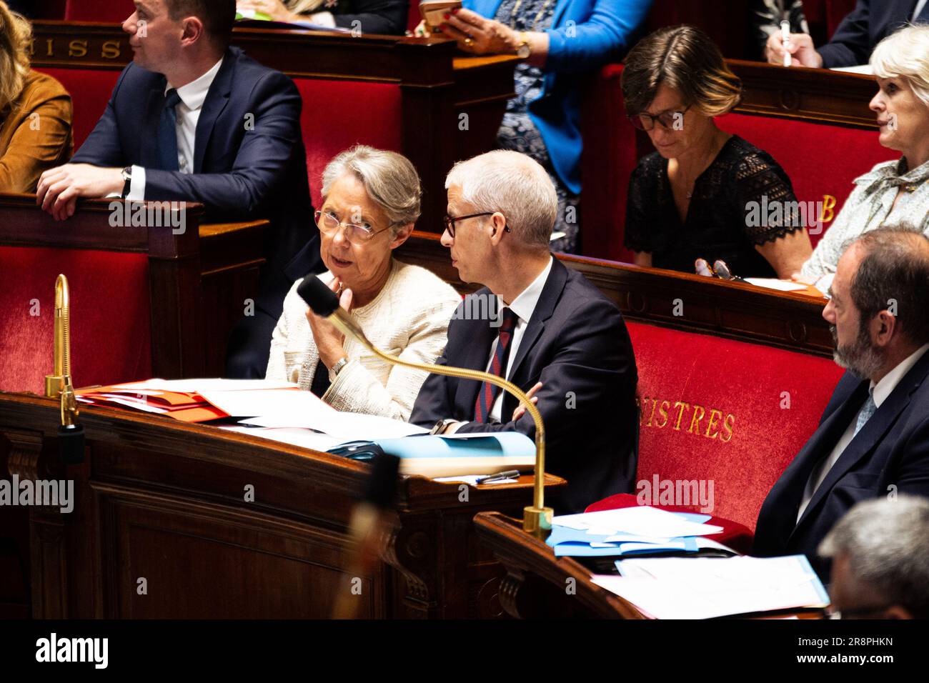 French Prime-Minister Élisabeth Borne (L) attends the National Assembly ...