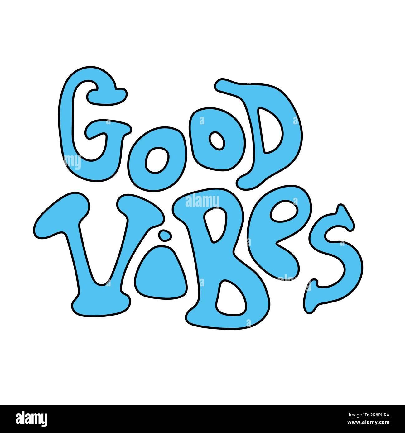 Retro 70s Groovy Good Vibes Blue Slogan Hand Drawn Style Vector Illustration Isolated I On