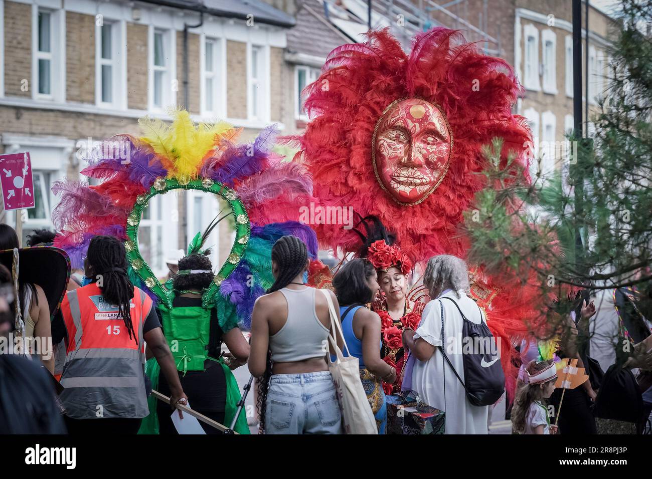 London, UK. 22nd June 2023. Windrush 75: Procession. Locals get ...