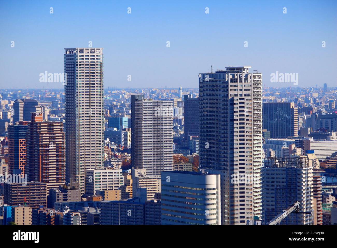 Tokyo city, Japan. Urban skyline of Tsukishima district of Chuo ward ...