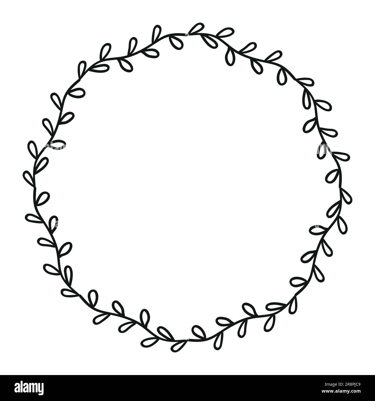 Cute hand drawn flower wreath. Vector floral frame in doodle style ...