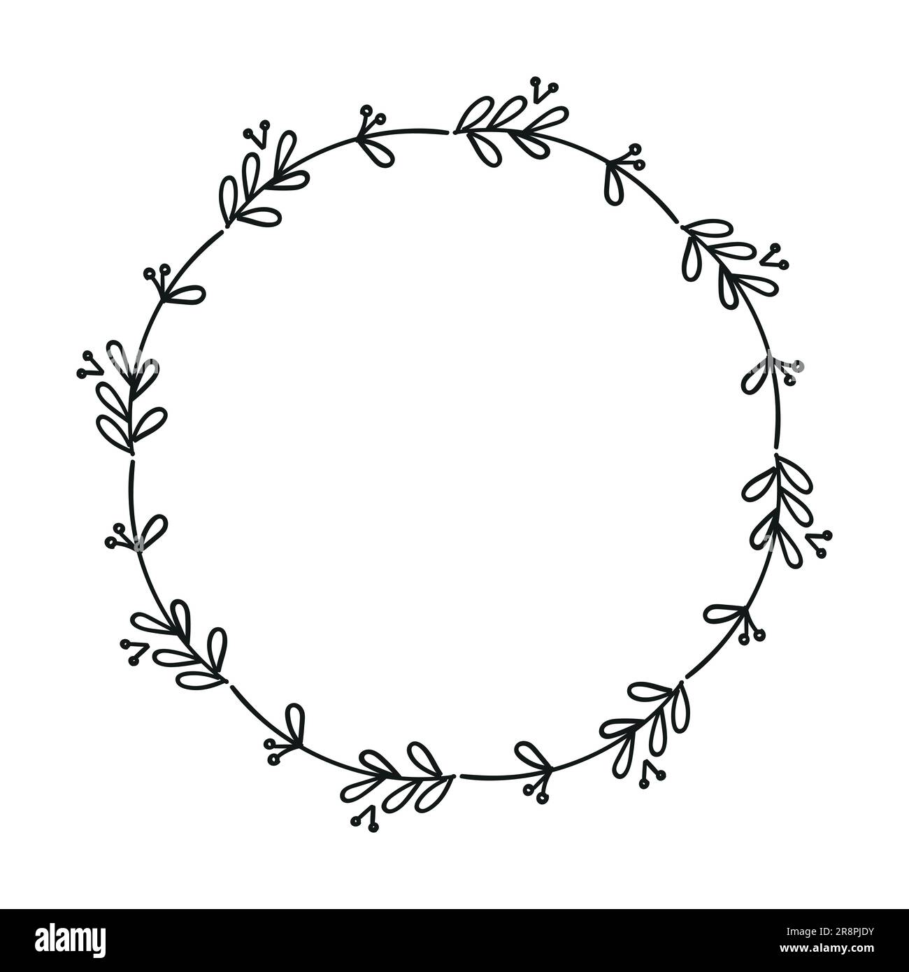 Cute hand drawn flower wreath. Vector floral frame in doodle style ...