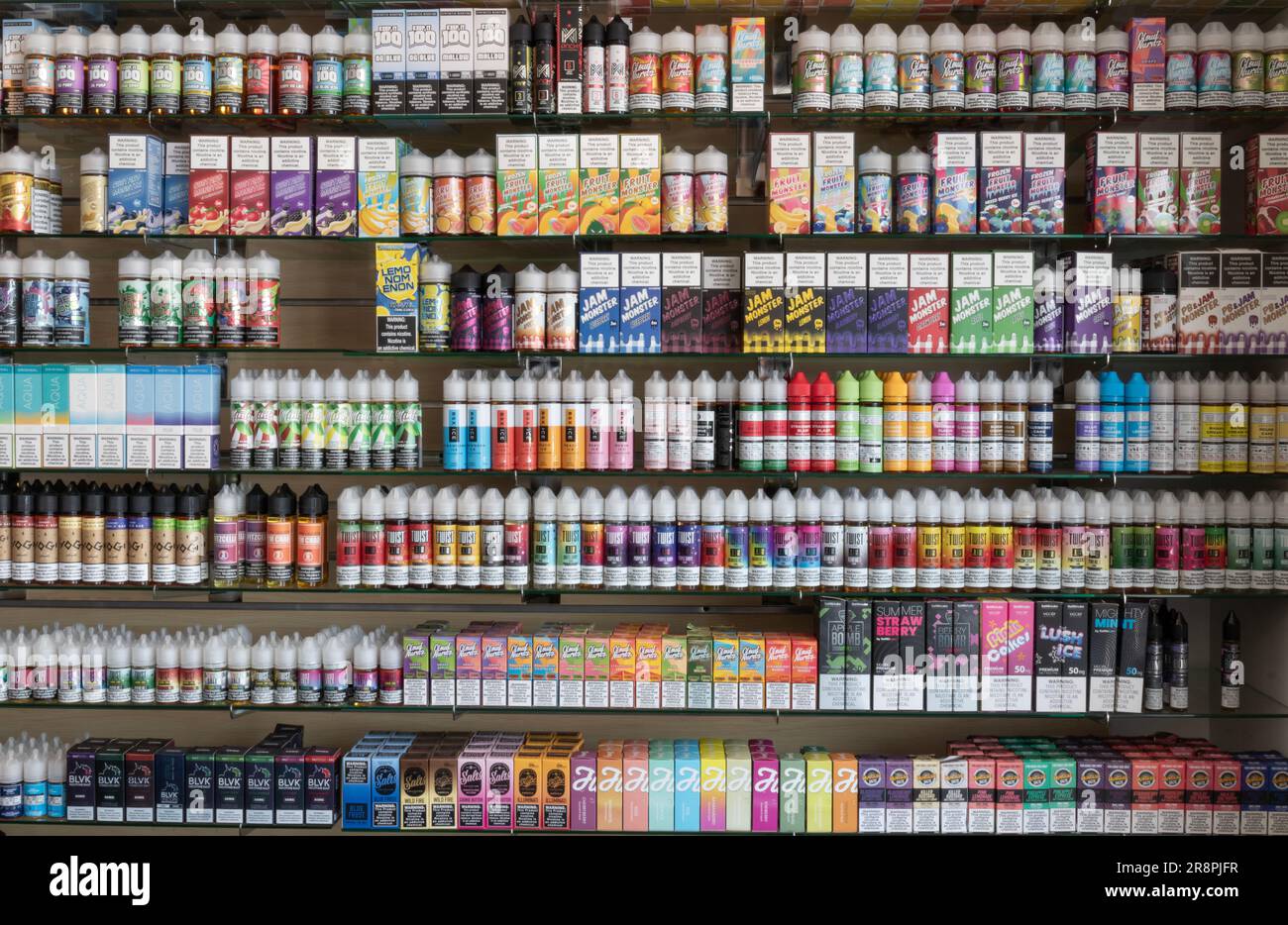 Lafayette - June 21, 2023: Flavored Vape Juices. The FDA is considering ...