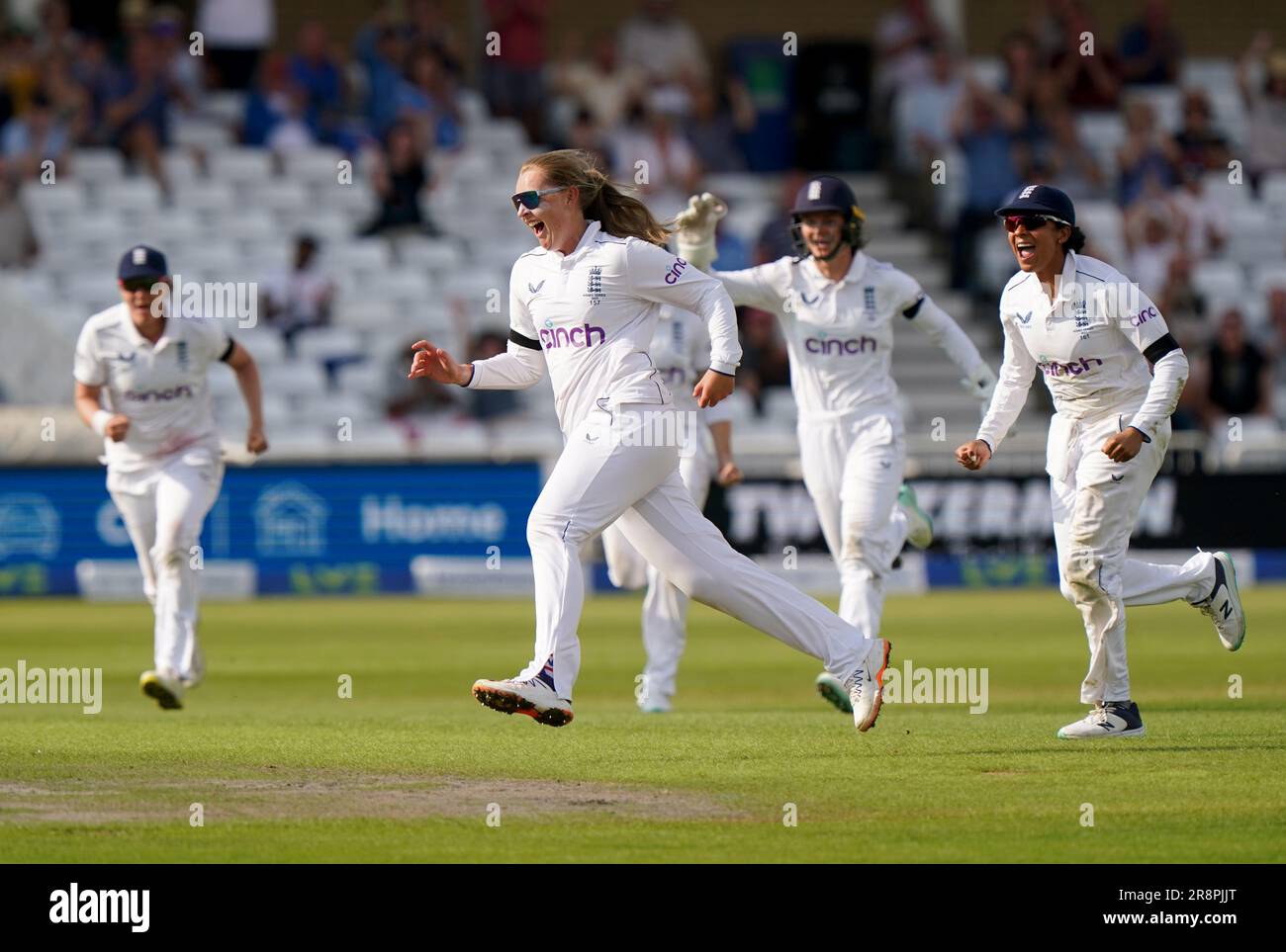 England's Sophie Ecclestone celebrates taking the wicket of Australia's ...
