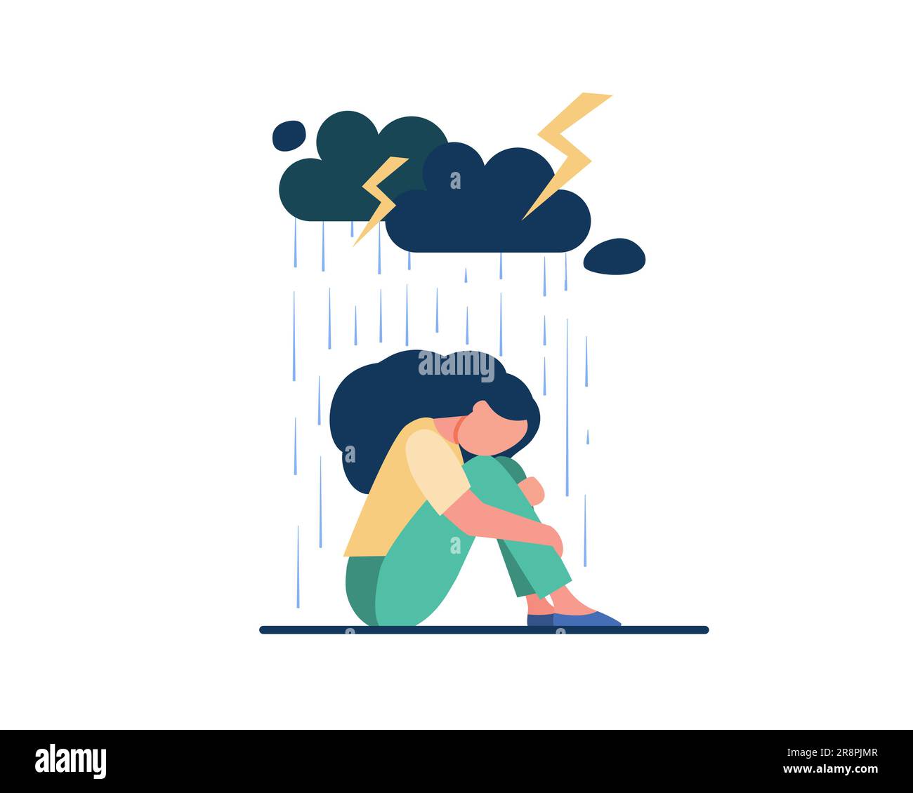 Young lonely girl sitting under storm cloud Stock Vector Image & Art ...