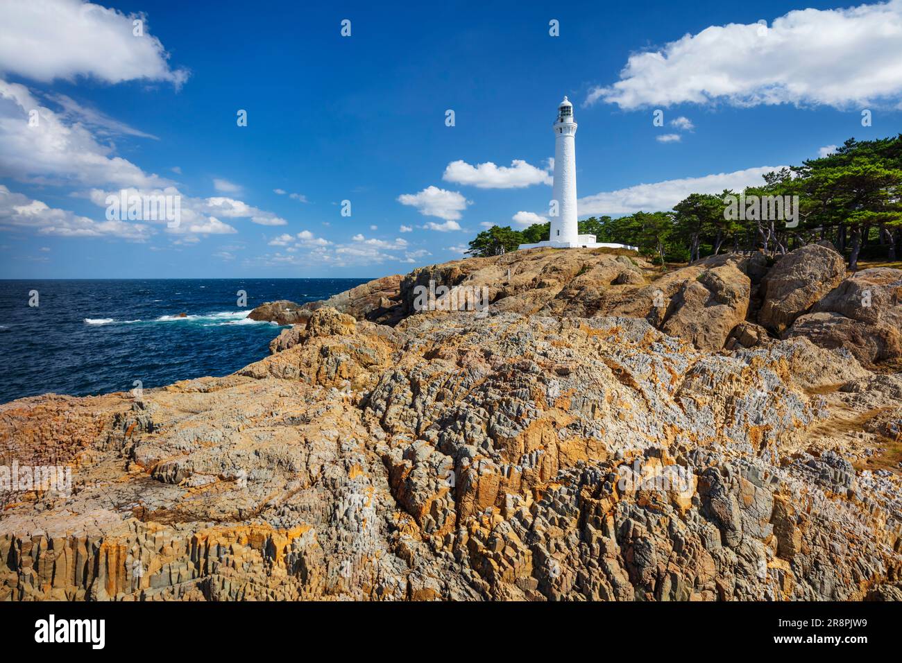 Izumo Higgozaki Lighthouse and Pillar-shaped Coast Stock Photo - Alamy