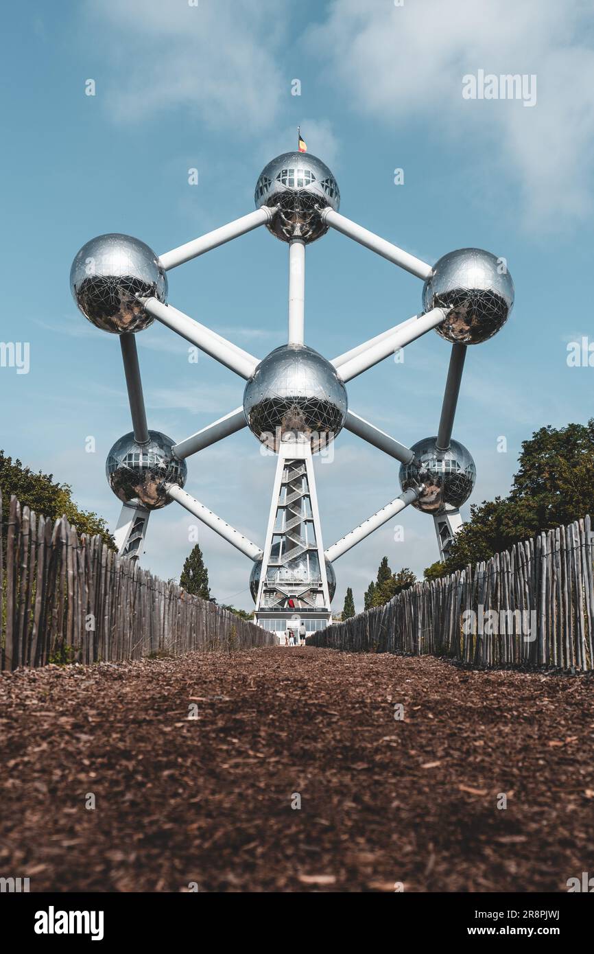The Atomium, an iconic landmark of Brussels, Belgium, stands tall with ...