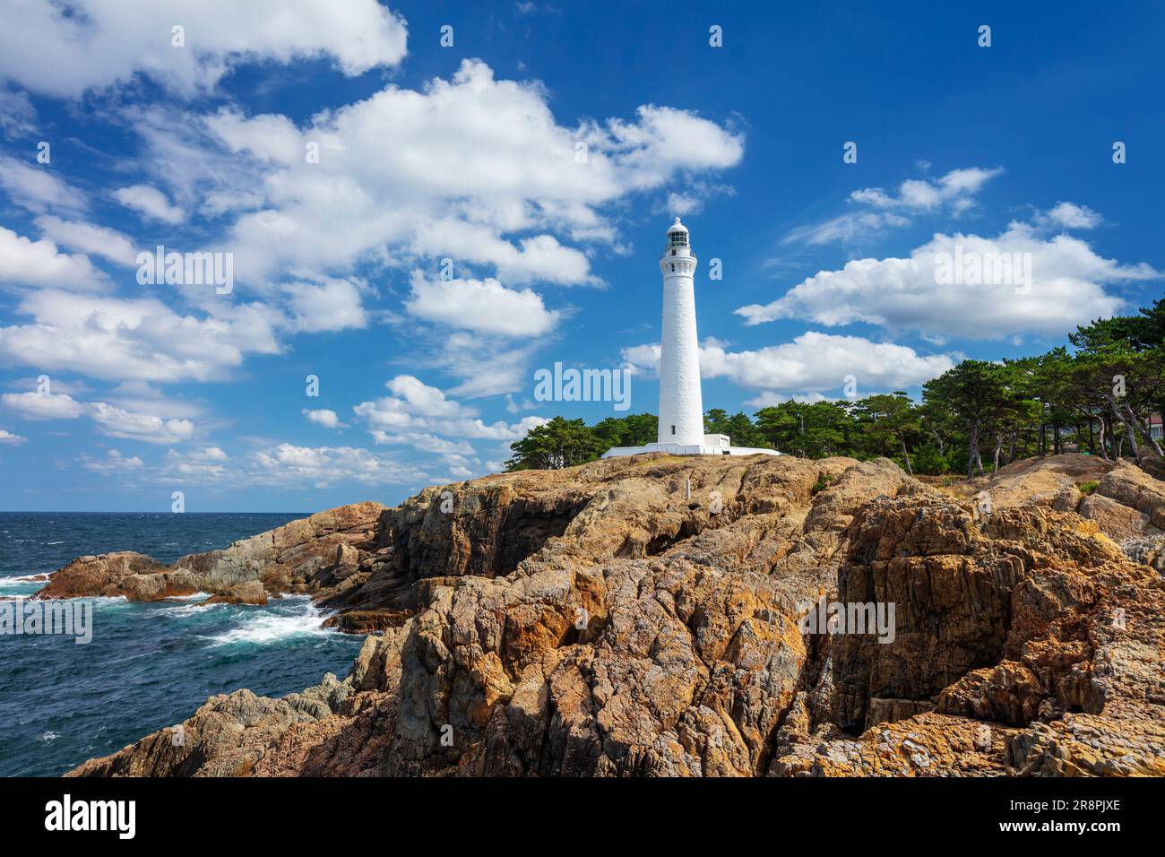 Izumo Higgozaki Lighthouse and Pillar-shaped Coast Stock Photo - Alamy