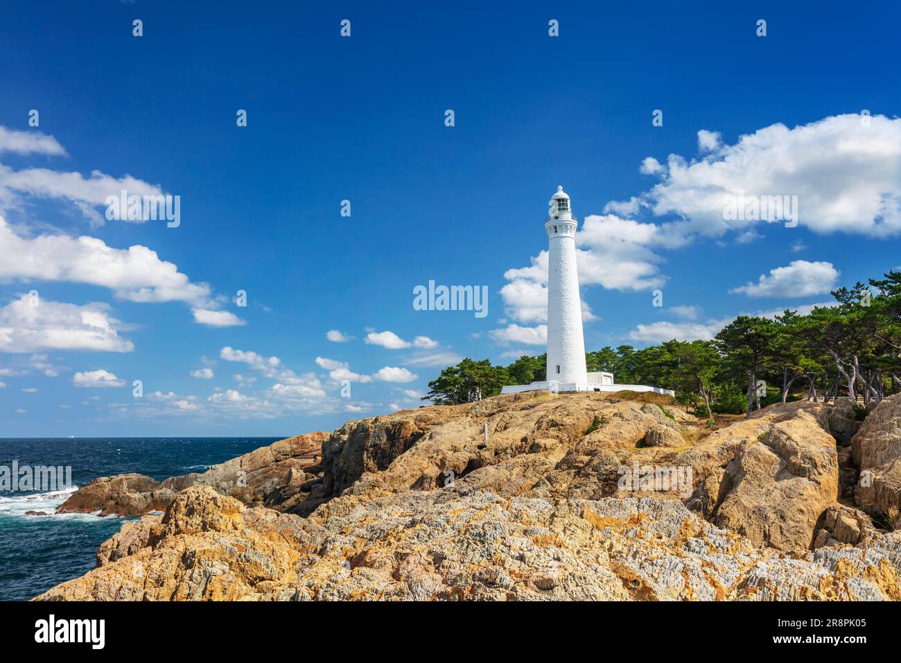 Izumo Higgozaki Lighthouse and Pillar-shaped Coast Stock Photo - Alamy