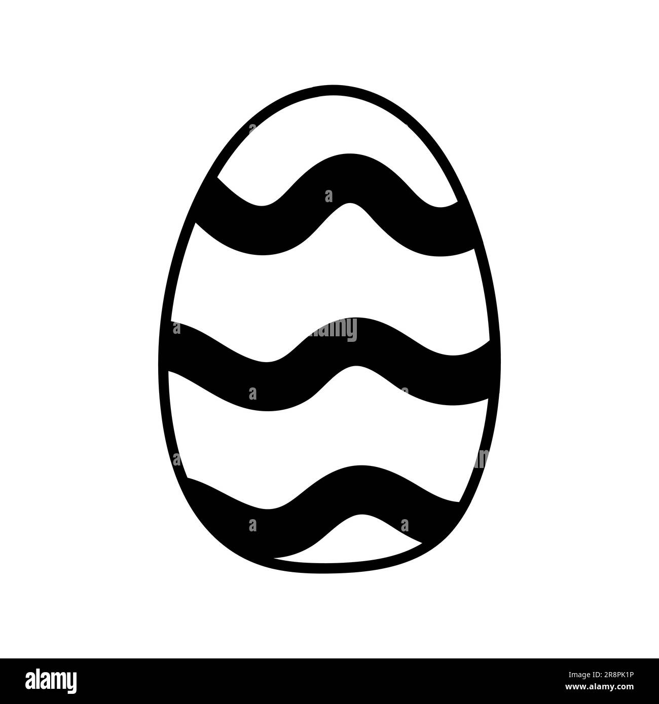 One easter egg with black thick waves ornament on white background ...