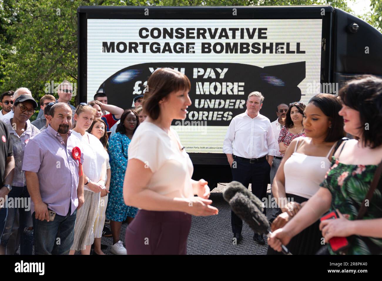 Shadow chancellor Rachel Reeves during a walkabout and poster launch ...
