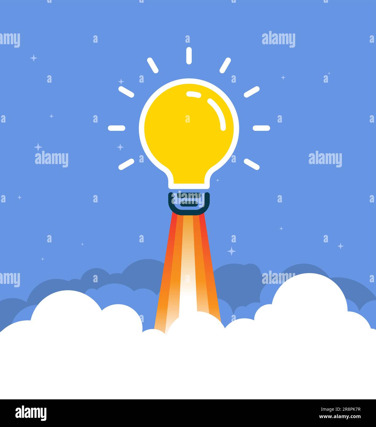 Light bulb idea insight rocket launch concept background. Lightbulb vector design cartoon unique ...