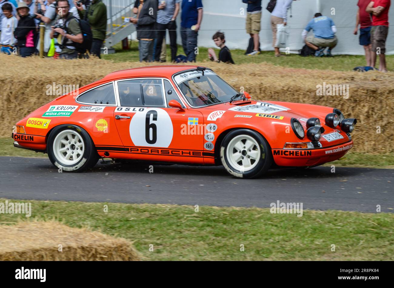 1970 Porsche 911 ST rally car ST-5704 racing up the hill climb at the ...