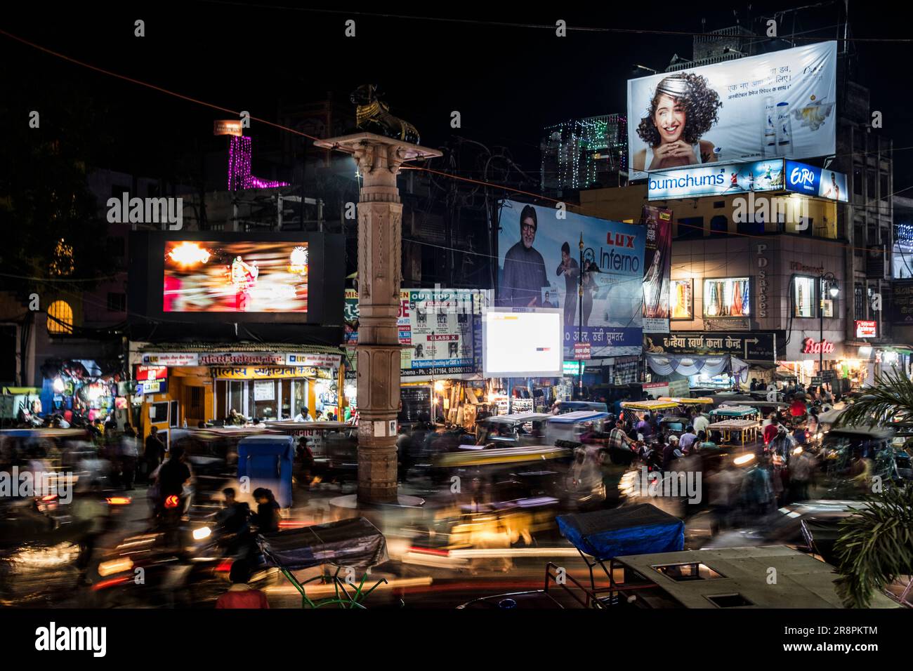 Godowlia Crossing intersection by night in Varanasi, India Stock Photo ...