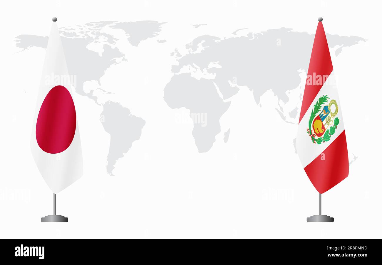 Japan and Peru flags for official meeting against background of world ...