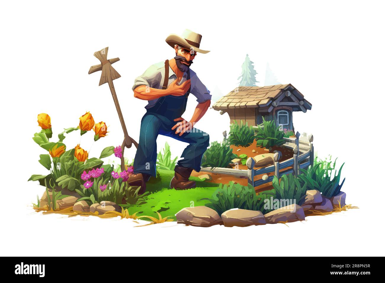 ui vector illustration of farmer workinh on plantation isolate on white ...