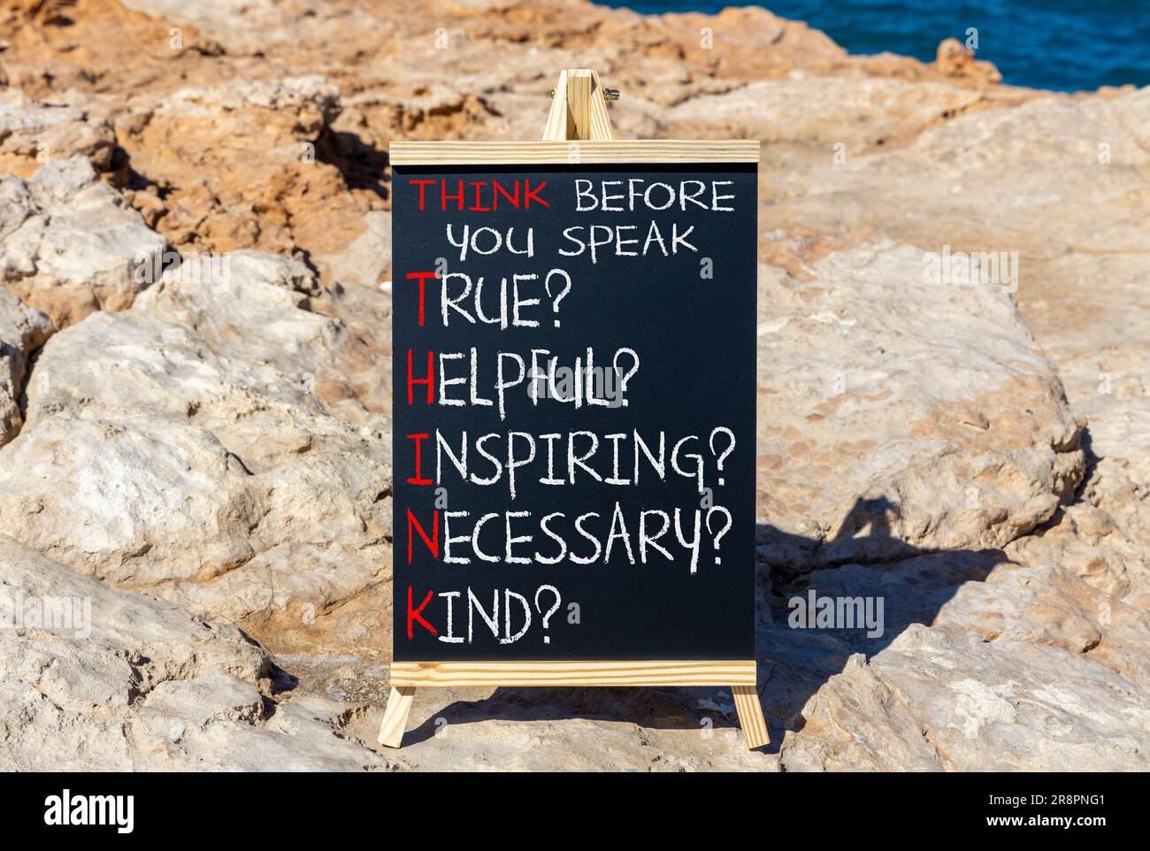 Think before you speak symbol. Concept words Think before you speak true helpful inspiring ...