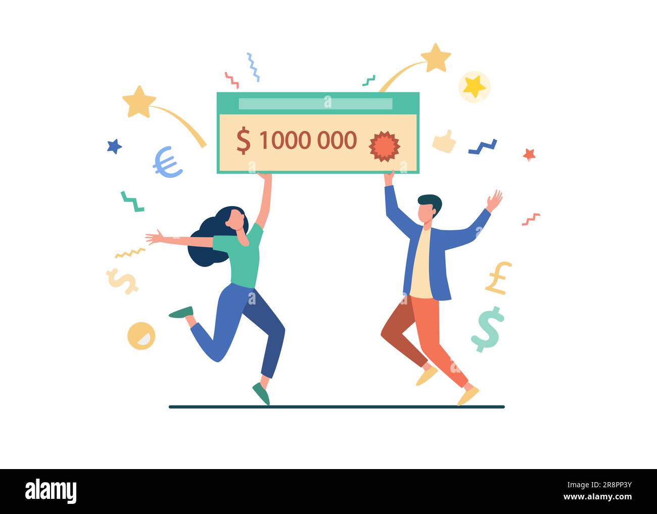 Happy guy and girl winning money prize Stock Vector Image & Art - Alamy
