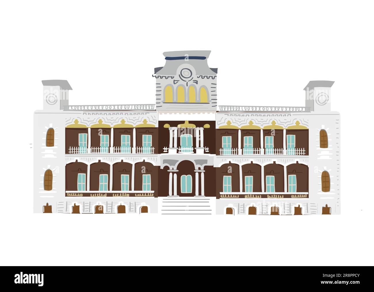 Hawaii City Building. Honolulu architecture. hand drawn icon of famous ...