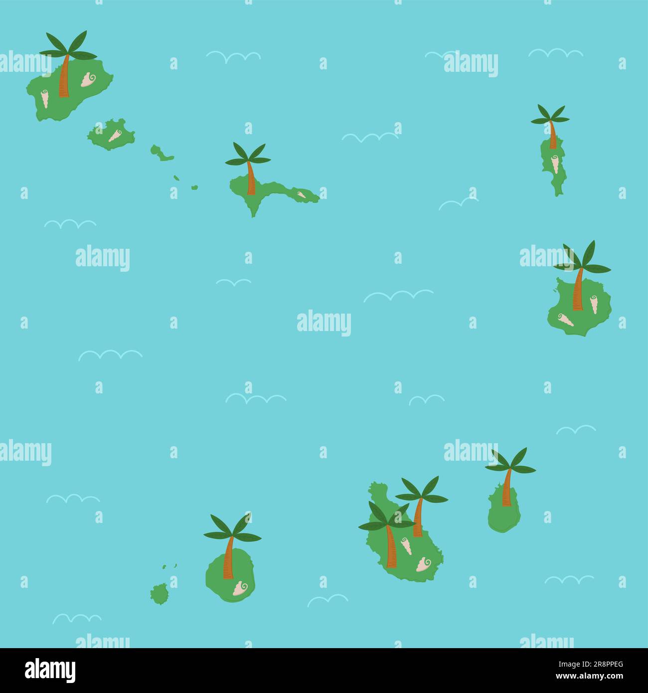 Hand drawn illustrated map of Cabo Verde islands with palm trees and ...