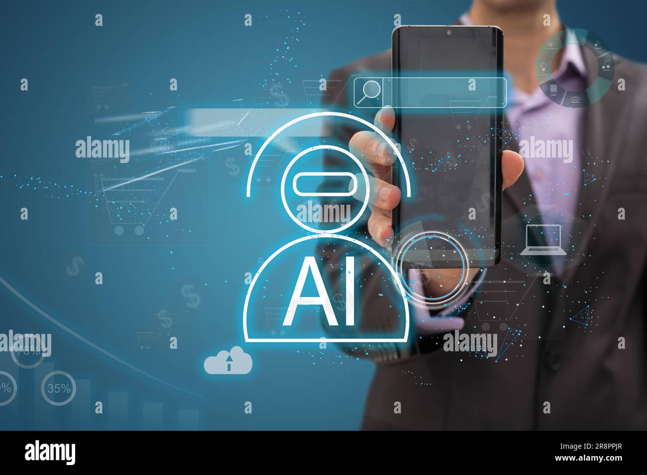 AI, Artificial Intelligence and machine learning, Businessman holds a ...