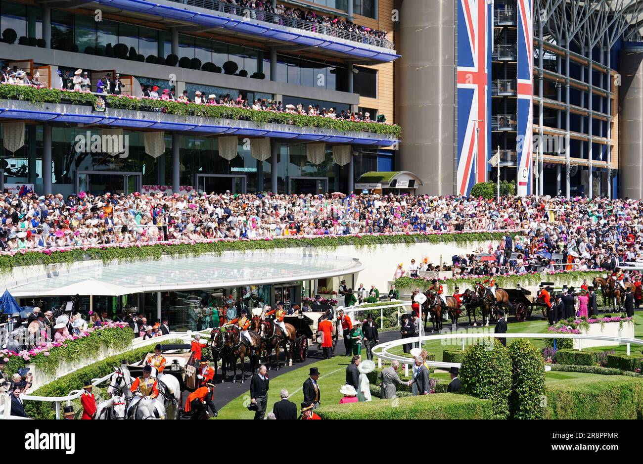 King Charles III and Queen Camilla arrive by carriage for day three of ...