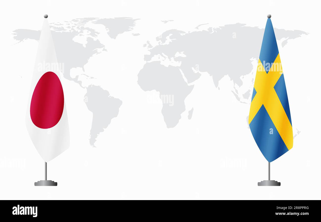 Japan and Sweden flags for official meeting against background of world ...