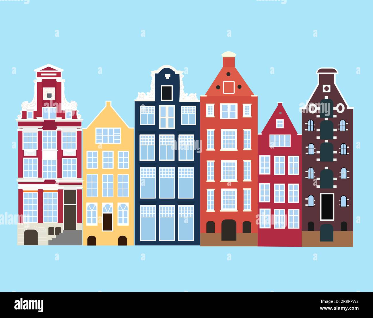 Set of Amsterdam old houses in the Dutch style. Colorful historic ...